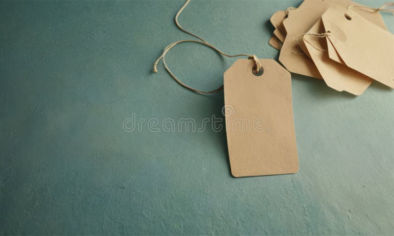 A White Tag is Hanging on a String on a Blue Surface. Stock ...