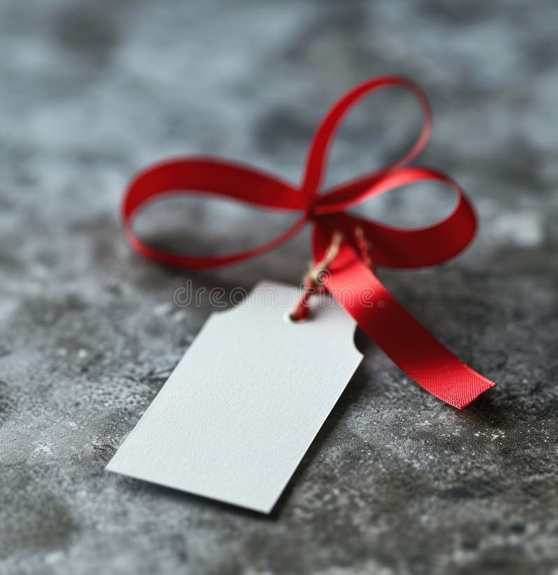 White Tag with Red Ribbon Hanging on Grey Stock Illustration ...