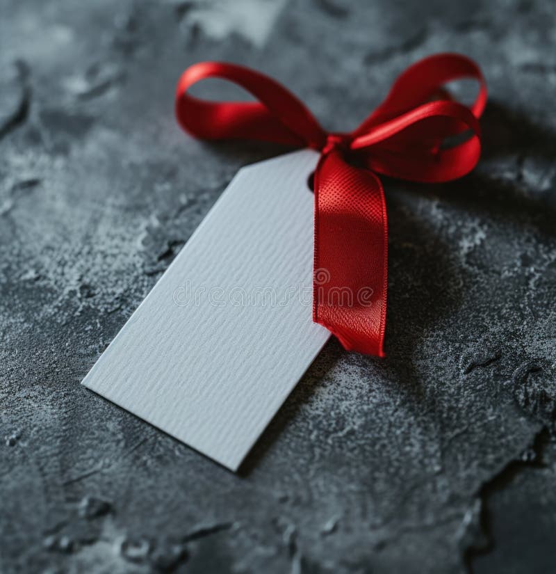 White Tag with Red Ribbon Hanging on Grey Stock Illustration ...