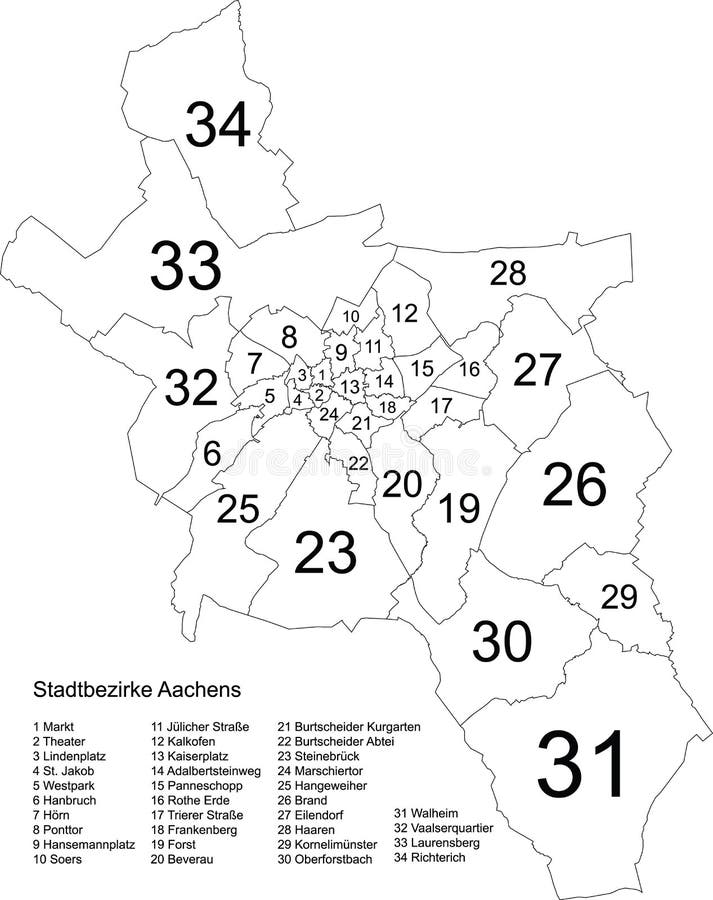 White Tagged Districts Map of AACHEN, GERMANY Stock Vector ...