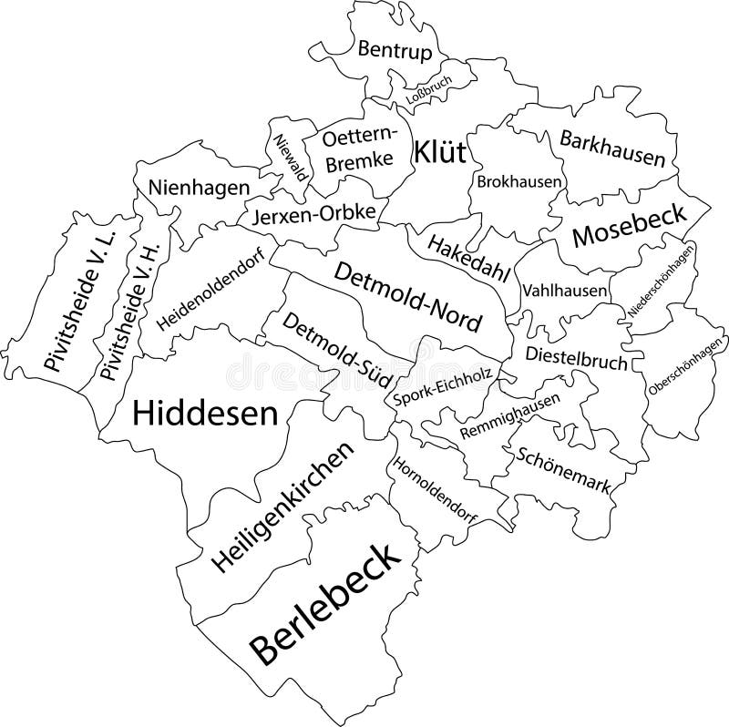 White Tagged Districts Map of DETMOLD, GERMANY Stock Vector ...