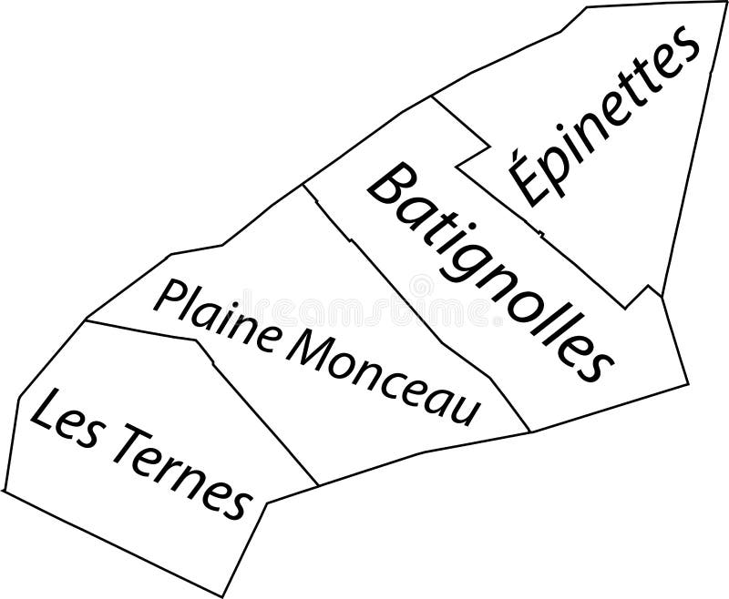 White Tagged Quarters Map of the 17TH ARONDISSEMENT DES BATIGNOLLES ...