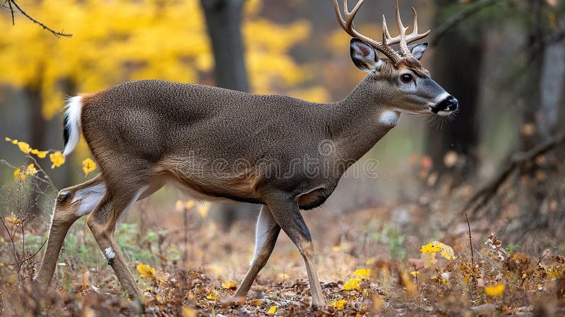 White-tailed Deer Buck Walking in Autumn Forest Stock Image - Image of ...