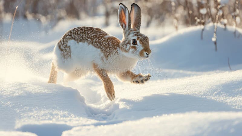 White-Tailed Jackrabbit Running through Snowdrifts Stock Illustration ...