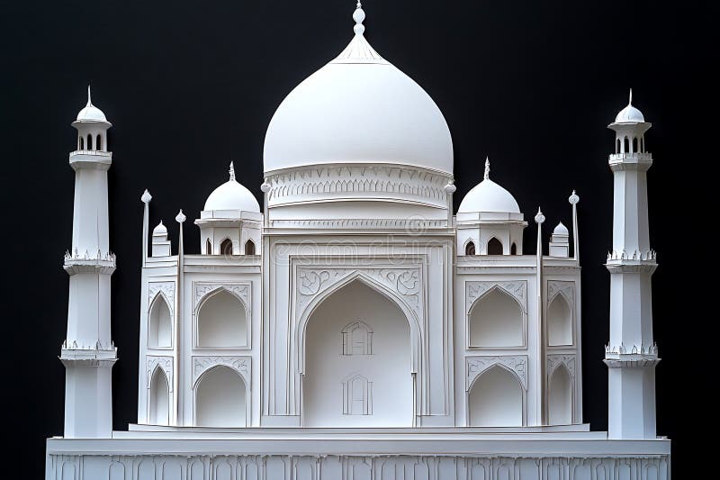 White Taj Mahal Paper Model Against Black Background Stock Illustration ...