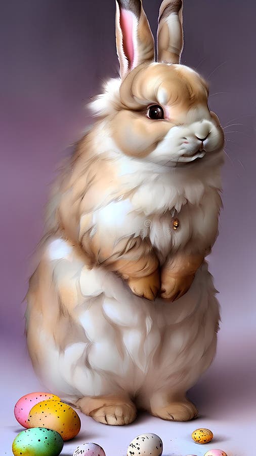 Cute Fluffy Easter Bunny with Eggs Generative AI Stock Illustration ...