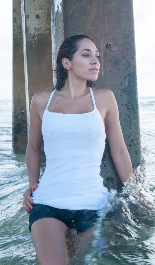 White Tank Top at the Beach Stock Image - Image of clothes, style: 33102723