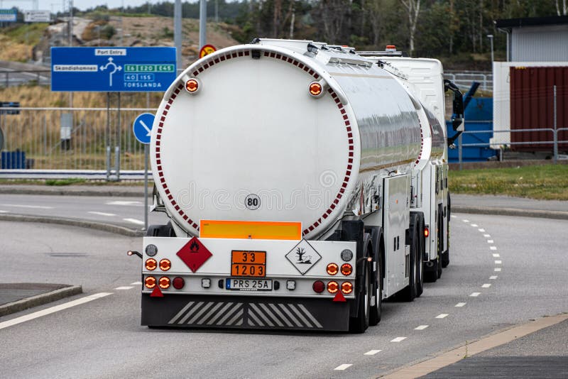 White Tanker Trailer Marked UN 33 1203 Petrol.. Editorial Stock Photo ...