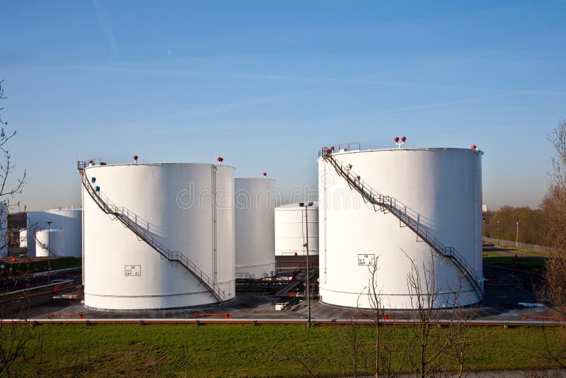 White Tanks in Tank Farm with Blue Sky Stock Image - Image of flammable ...
