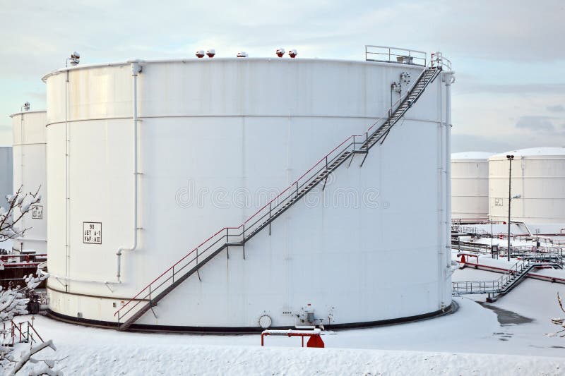 Oil and Gas Refinery Tanks at Twilight Stock Photo - Image of petroleum ...