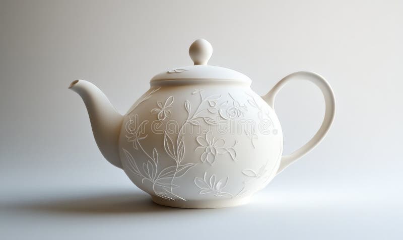 A White Tea Pot with a Floral Design Stock Illustration - Illustration ...