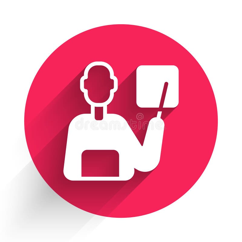 White Teacher Icon Isolated with Long Shadow. Red Circle Button Stock ...