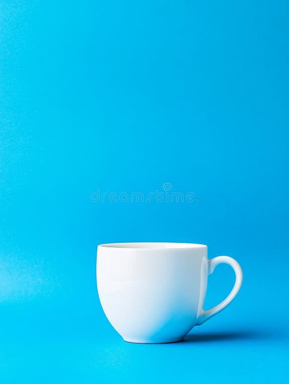 White Teacup on Blue Background a Single White Teacup Sits on a Vibrant ...