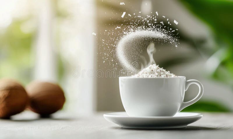 A White Teacup with Granules Erupting Upwards, Creating a Visually ...