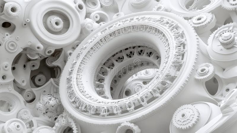 White Technological Apparatus with Elaborate Interlocking Gears and ...