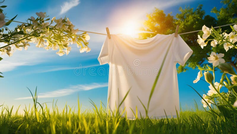 White Tee Shirt on Washing Line Stock Illustration - Illustration of ...