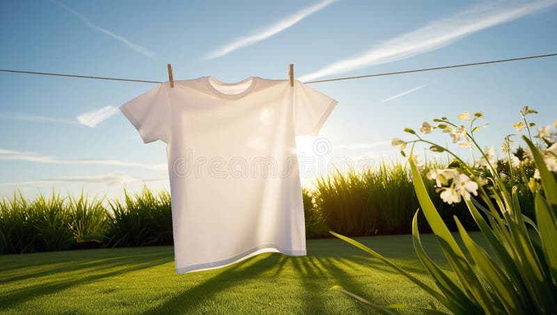 White Tee Shirt on Washing Line Stock Illustration - Illustration of ...