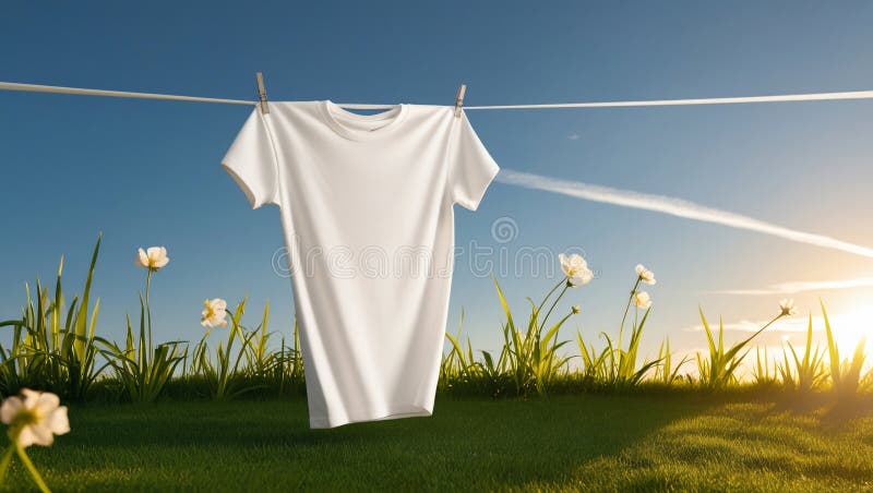 White Tee Shirt on Washing Line Stock Illustration - Illustration of ...