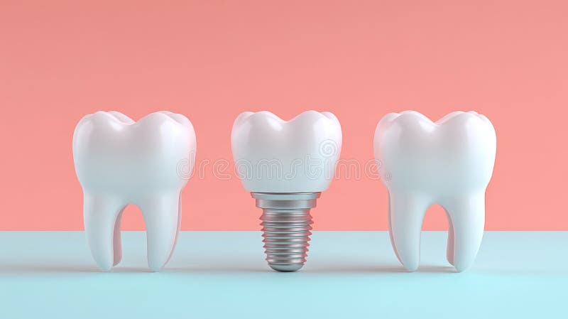 White Teeth and Dental Implant on Pink and Blue Background Stock Image ...
