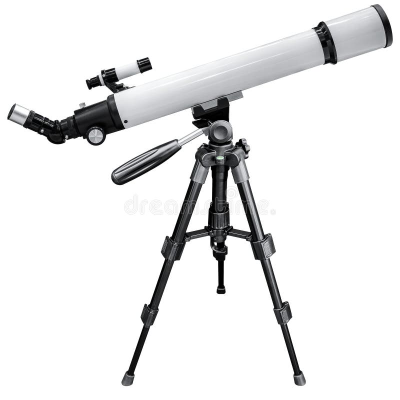 White Telescope with Black Tripod Isolated on White Background with ...