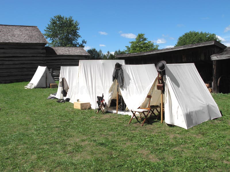 White Tents at Civil War Camp Stock Photo - Image of reenactment, gear ...