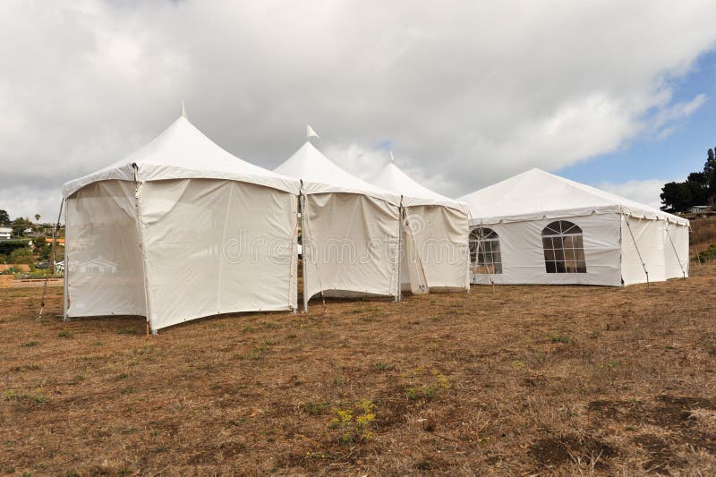 White Tents in a Dry Field Outdoors Stock Image - Image of party ...