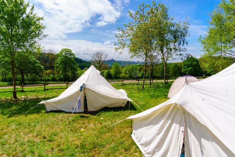 White Tents in a Scout Camp Stock Photo - Image of natural, green ...
