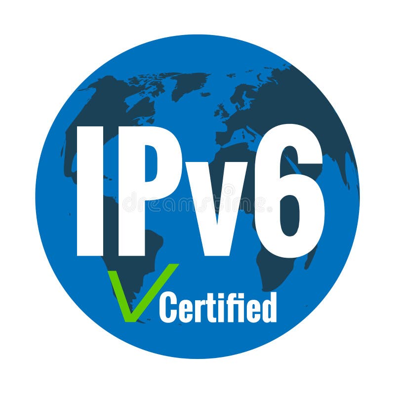 White Text IPv6 Certified on Blue Planet Earth Background. Green Check ...