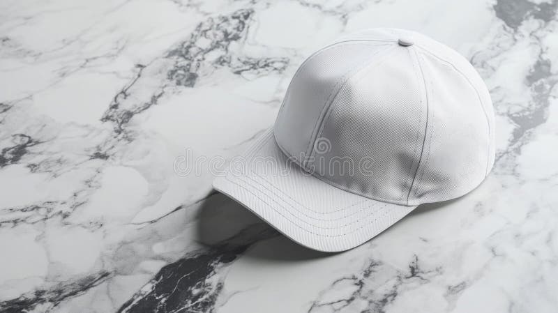 White Textured Baseball Cap on Marble Background in Studio Setting ...