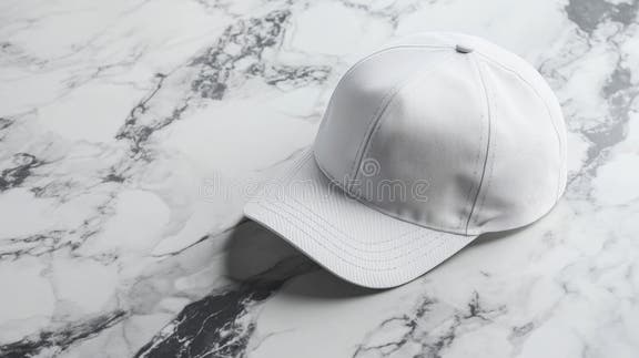 White Textured Baseball Cap on Marble Background in Studio Setting ...