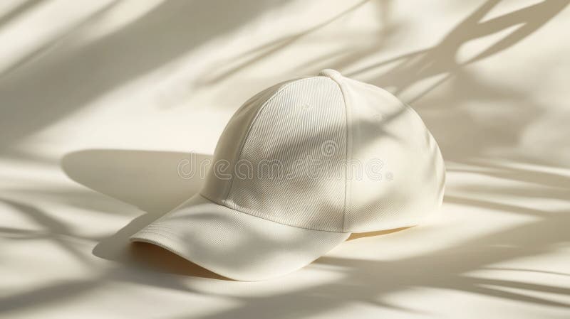 White Textured Baseball Cap on White Surface with Shadow Play in ...