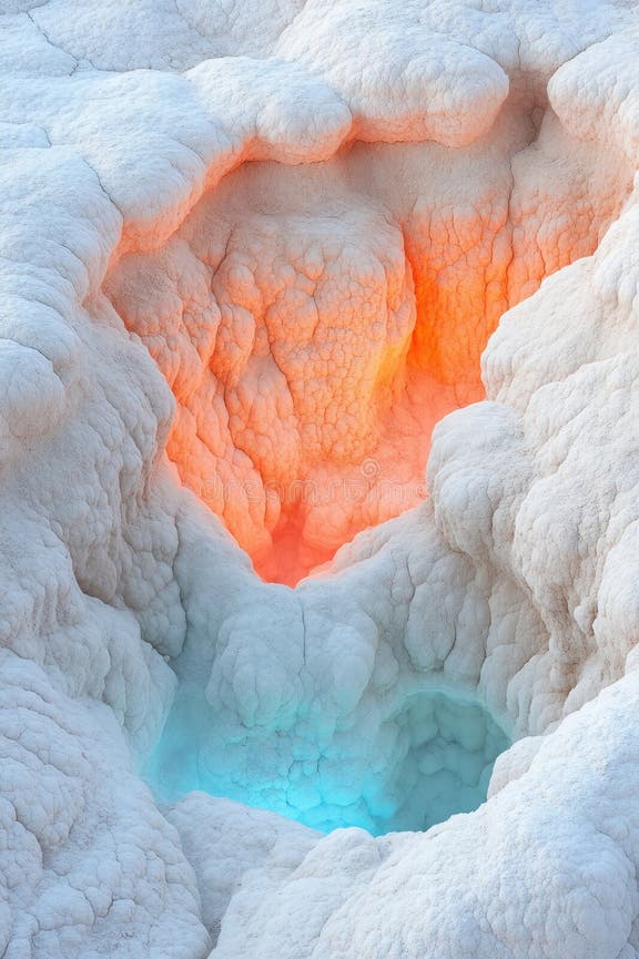 White Textured Formations Create a Deep Hollow Glowing with Warm Orange ...