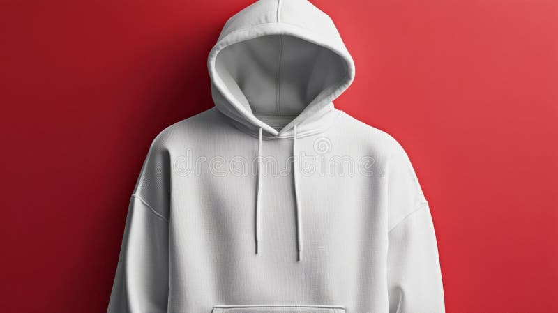 White Textured Hoodie on Solid Red Backdrop for Fashion Presentation ...