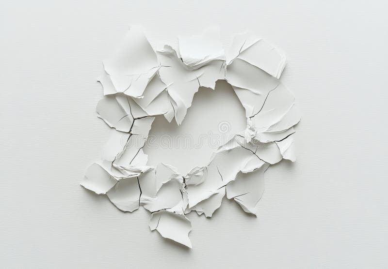 White Textured Wall with Circular Hole and Peeling Paint Stock ...