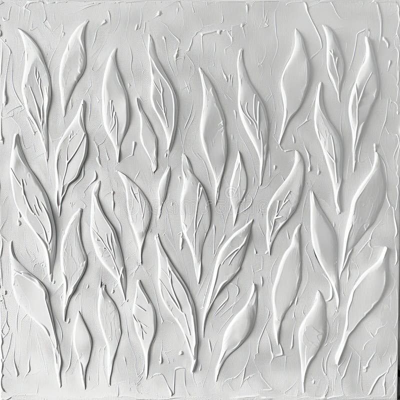 White Textured Wall Relief Abstract Art with a Delicate Leaf Pattern in ...
