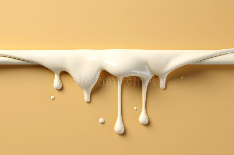 White Thick Drops of Cream Flow Down a Brown Background. Stock Image ...
