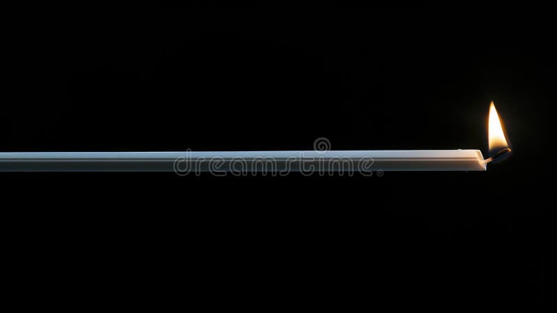 White Thin Horizontal Burning Candle on Black Background with Copy ...