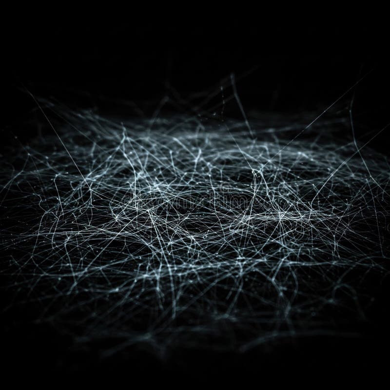 White Thin Threads Forming an Abstract Network on a Black Background ...