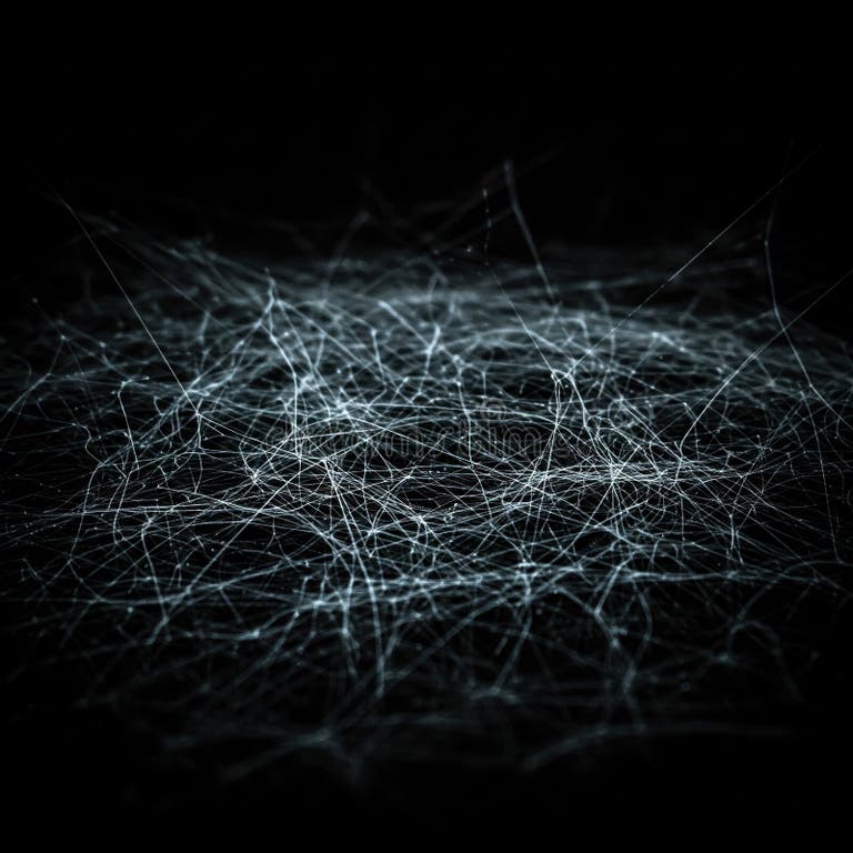 White Thin Threads Forming an Abstract Network on a Black Background ...