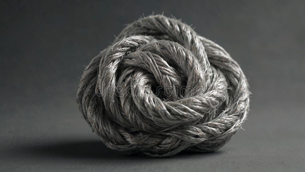 White Thread Gently Tangled in a Knot on Plain Grey Background ...