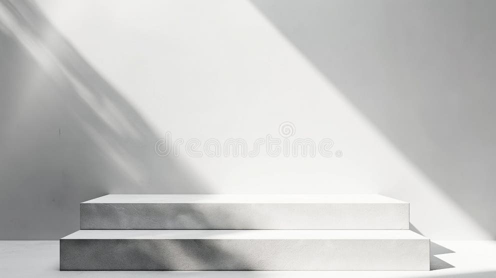 White Three-Step Platform with Natural Light and Shadows Stock ...