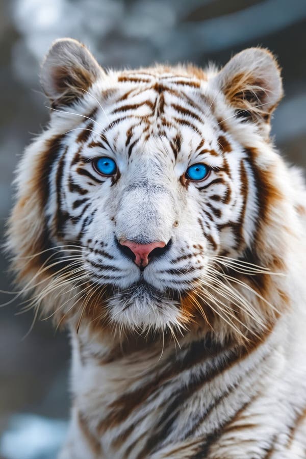A White Tiger with Blue Eyes Sitting on a Rock. Generative AI Stock ...