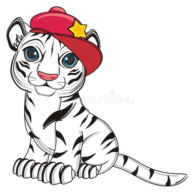 White tiger in hat stock illustration. Illustration of striped - 84043106