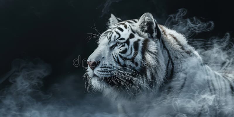 White Tiger in a Cloud of Smoke. Created by Generative Artificial ...