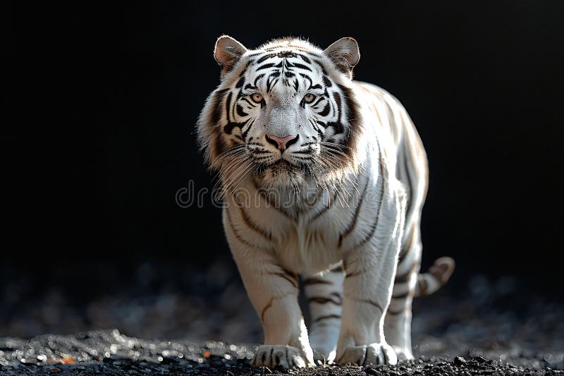 White Tiger in the Dark, Black Background, Backlight Photography ...