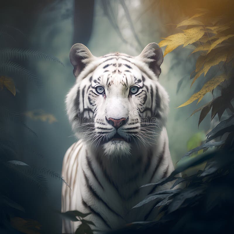 White Tiger in the Forest. Wildlife Scene. 3D Rendering Stock ...