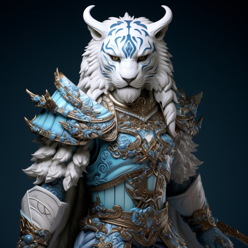 A Tiger with a Sword and a Blue and Gold Armor Stock Illustration ...