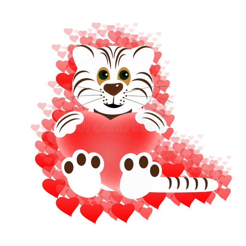 White tiger with heart stock illustration. Illustration of passionate ...