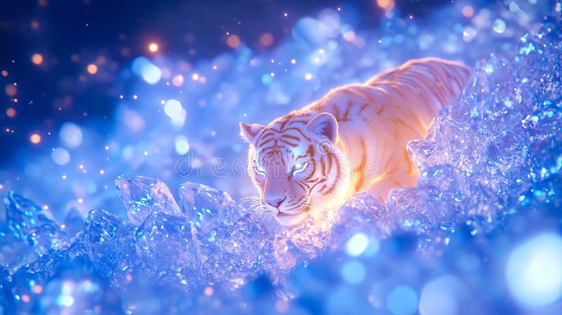 A White Tiger Laying on Top of a Pile of Ice Stock Photo - Image of ...