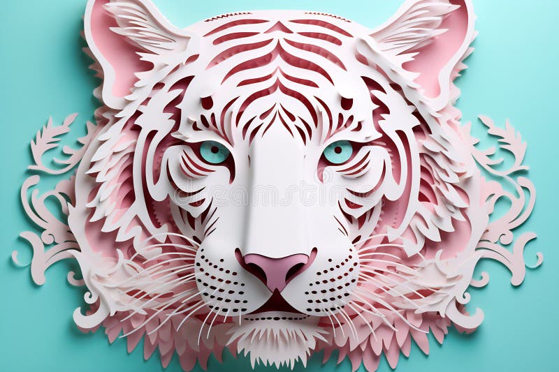 White Tiger Paper Cut with Blue Eyes Stock Photo - Image of beautiful ...